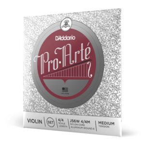 d'addario pro-arte violin string set with wound e, 4/4 scale, medium tension