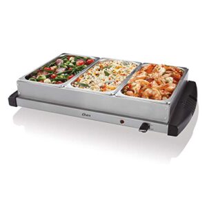 oster buffet server warming tray | triple tray, 2.5 quart, stainless steel