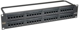 leviton 69586-u48 extreme 6+ universal patch panel, 48-port, 2ru, cat 6. cable management bar included,black