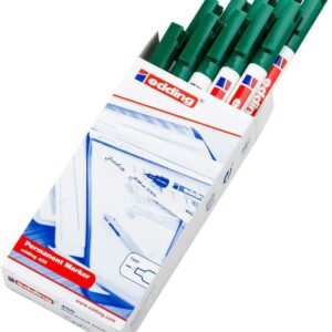 Edding 400 permanent marker - green - 10 pens - fine round tip 1 mm - waterproof, quick-drying, smear-proof pens - for cardboard, plastic, wood, metal, glass and fabric