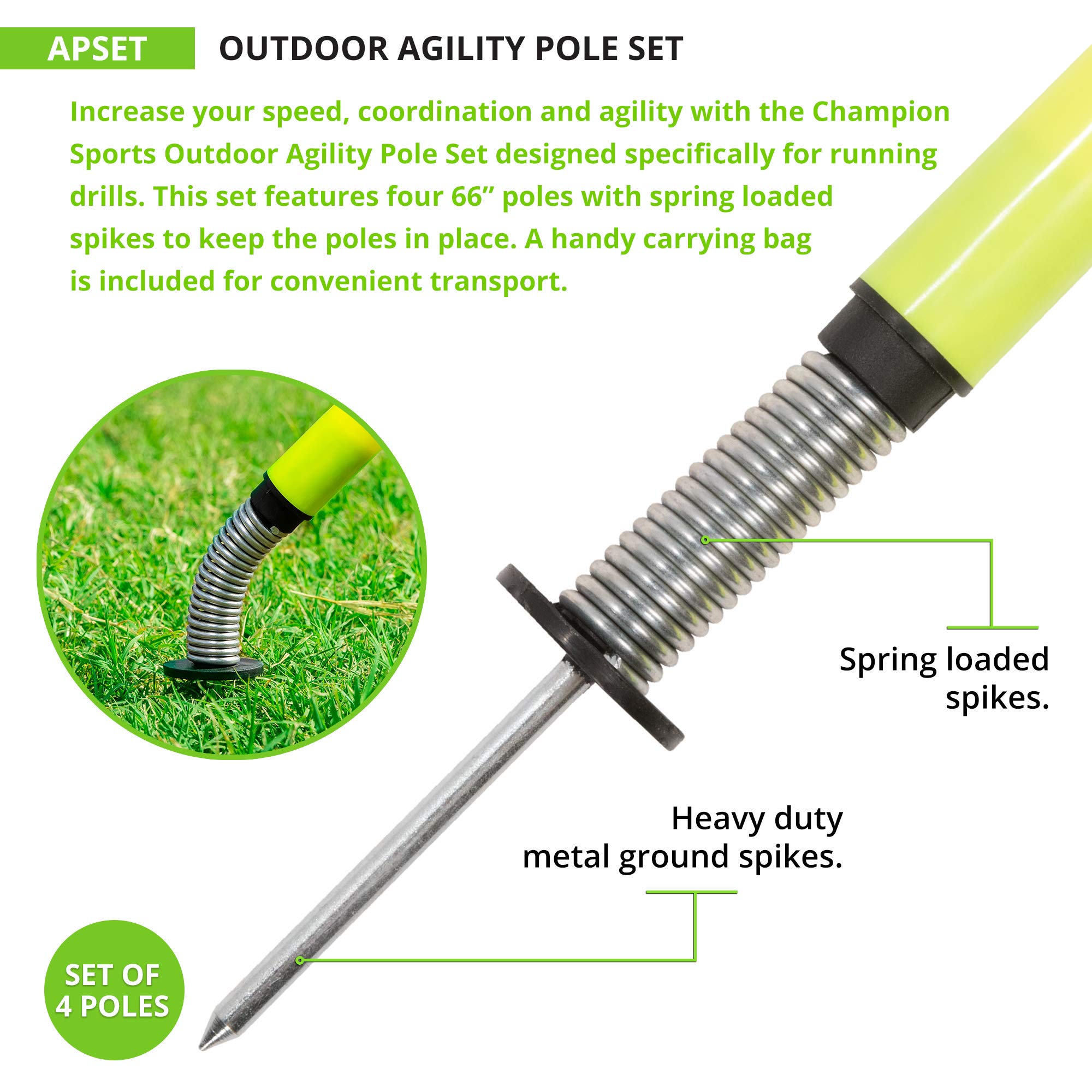 Champion Sports APSET Outdoor Agility Pole Set, Yellow