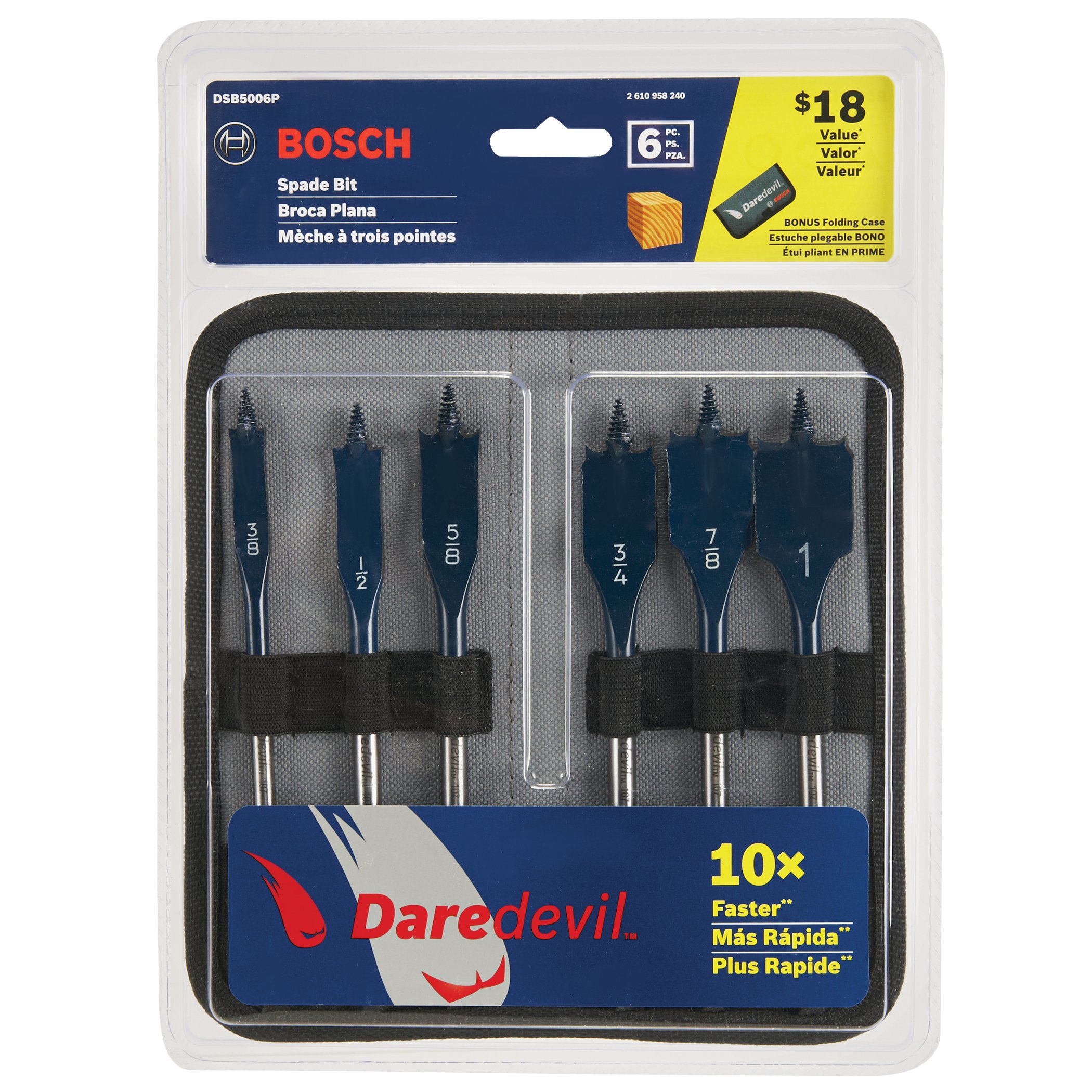 Bosch DSB5006P 6-Piece Daredevil Standard Spade Bit Set in Pouch