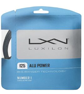 luxilon big banger alu power 16 gauge - 125 polyester (poly) tennis string set - 40 feet - silver