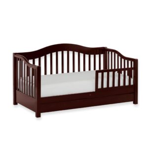 dream on me toddler day bed with storage drawer in espresso, greenguard gold certified, jpma certified, non-toxic finish, low to floor design, safety guard rail