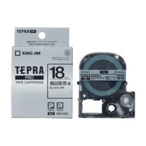 king jim sm18xc tepra pro tape cartridge, equipment management label, 0.7 inches (18 mm), silver/black character, length 16.4 ft (5 m)