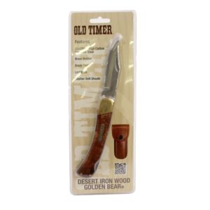 old timer 6otw golden bear 8.7in s.s. traditional lockback folding knife with 3.9in clip point blade and wood handle for outdoor, hunting, camping and edc,brown