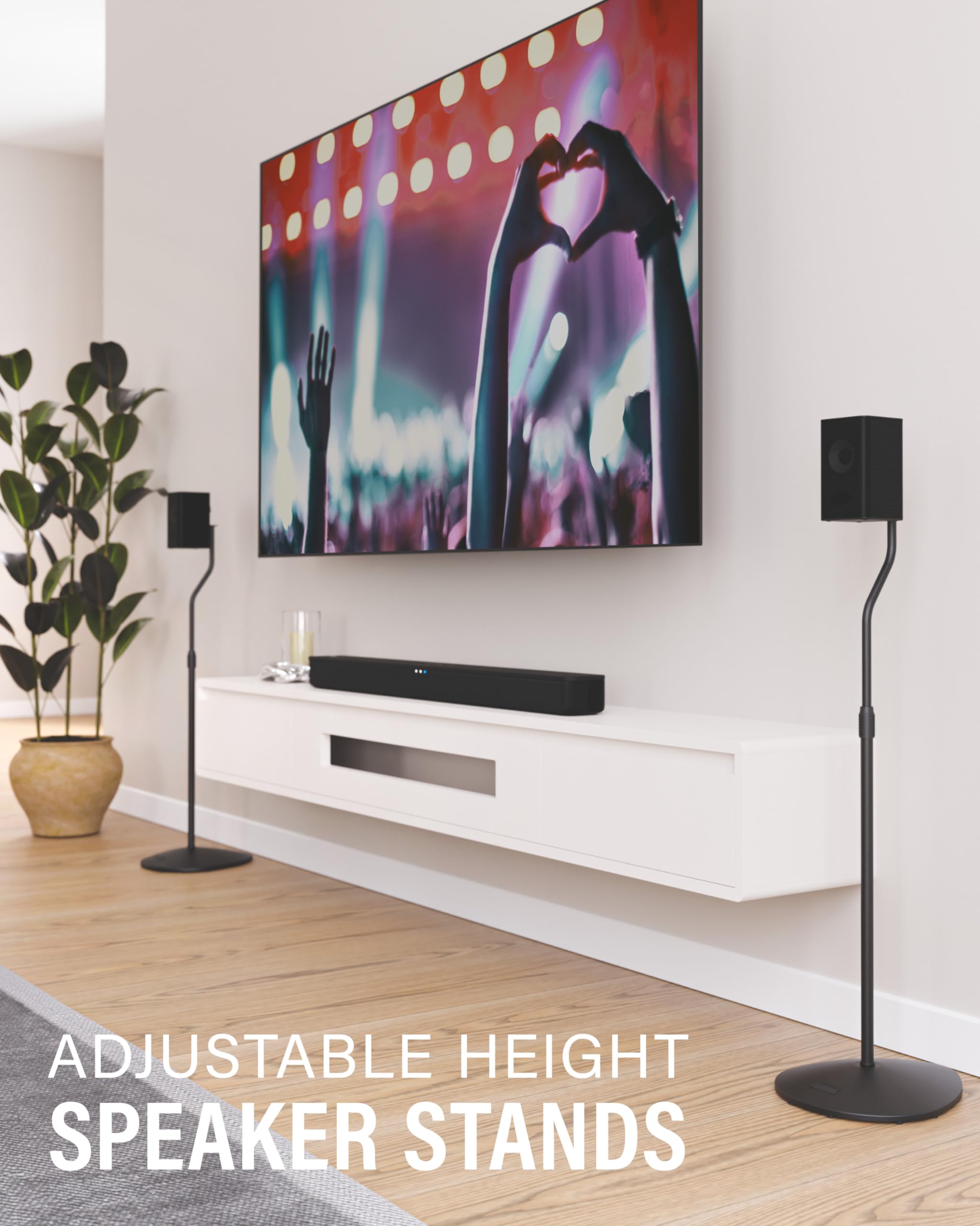 Sanus Adjustable Height Speaker Stand - Extends 28" to 38" - Holds Satellite & Small Bookshelf Speakers (i.e. Bose, Harmon Kardon, Polk, JBL, KEF, Klipsch, Sony and Others) - Set of 2 - Model: HTBS