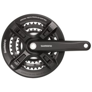 shimano altus fc-m311 crankset - 170mm, 7/8-speed, 42/32/22t, riveted, square taper jis spindle interface, black, with chainguard