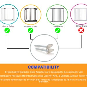 Dreambaby Y-Shaped Spindle Rod Banister Gate Adaptors - For Dreambaby Pressure Mounted Gates - 9.5mm Diameter Size & 4.5inch Length - Silver - 2 Count (Pack of 1) - Model L196