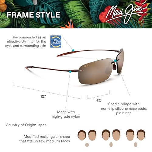 Maui Jim Men's and Women's Breakwall Polarized Rimless Sunglasses, Rootbeer/HCL® Bronze, Medium