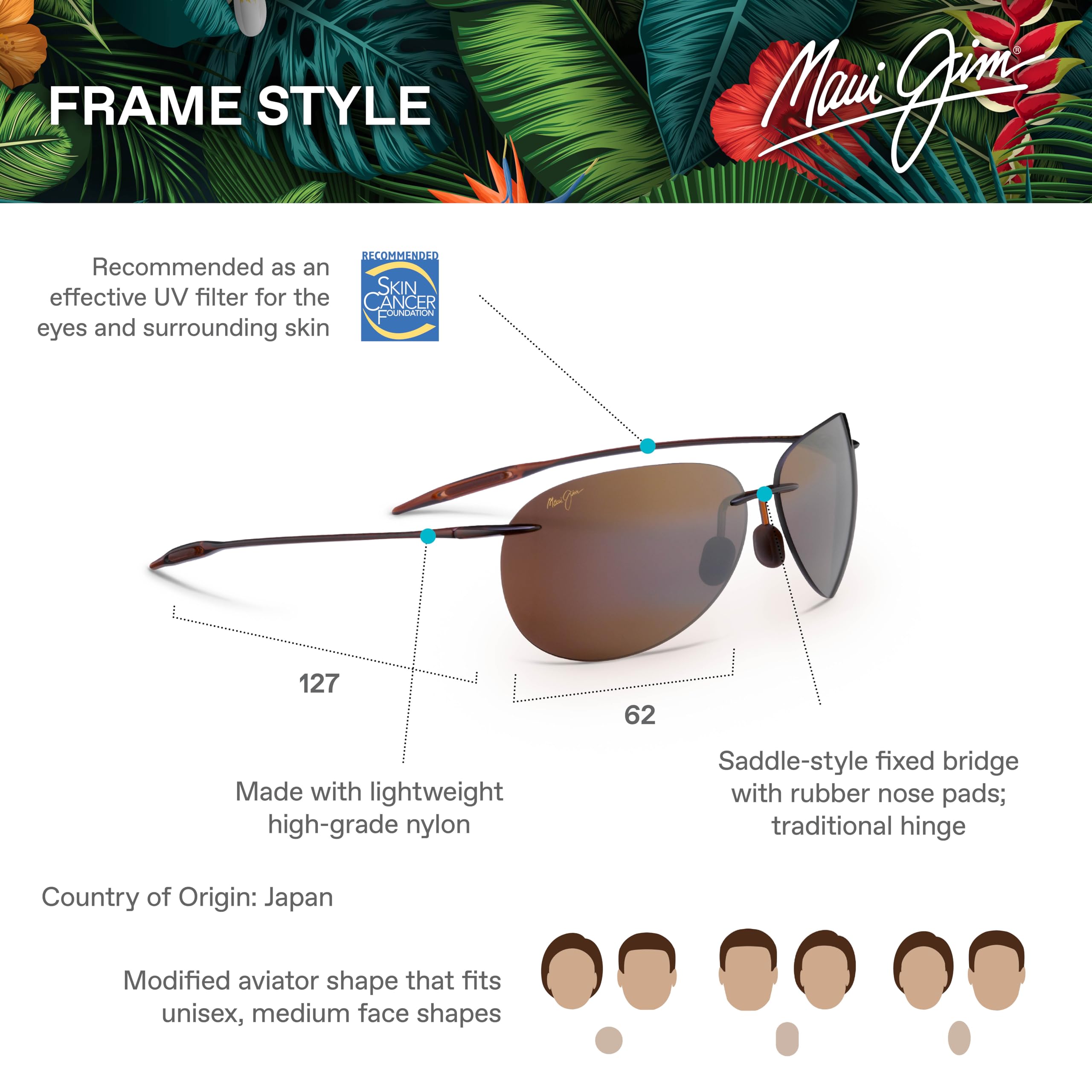 Maui Jim Men's and Women's Sugar Beach Polarized Rimless Sunglasses, Rootbeer/HCL® Bronze, Medium