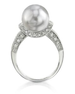 the pearl source 18k gold 10-11mm round genuine white south sea cultured pearl & diamond ring for women