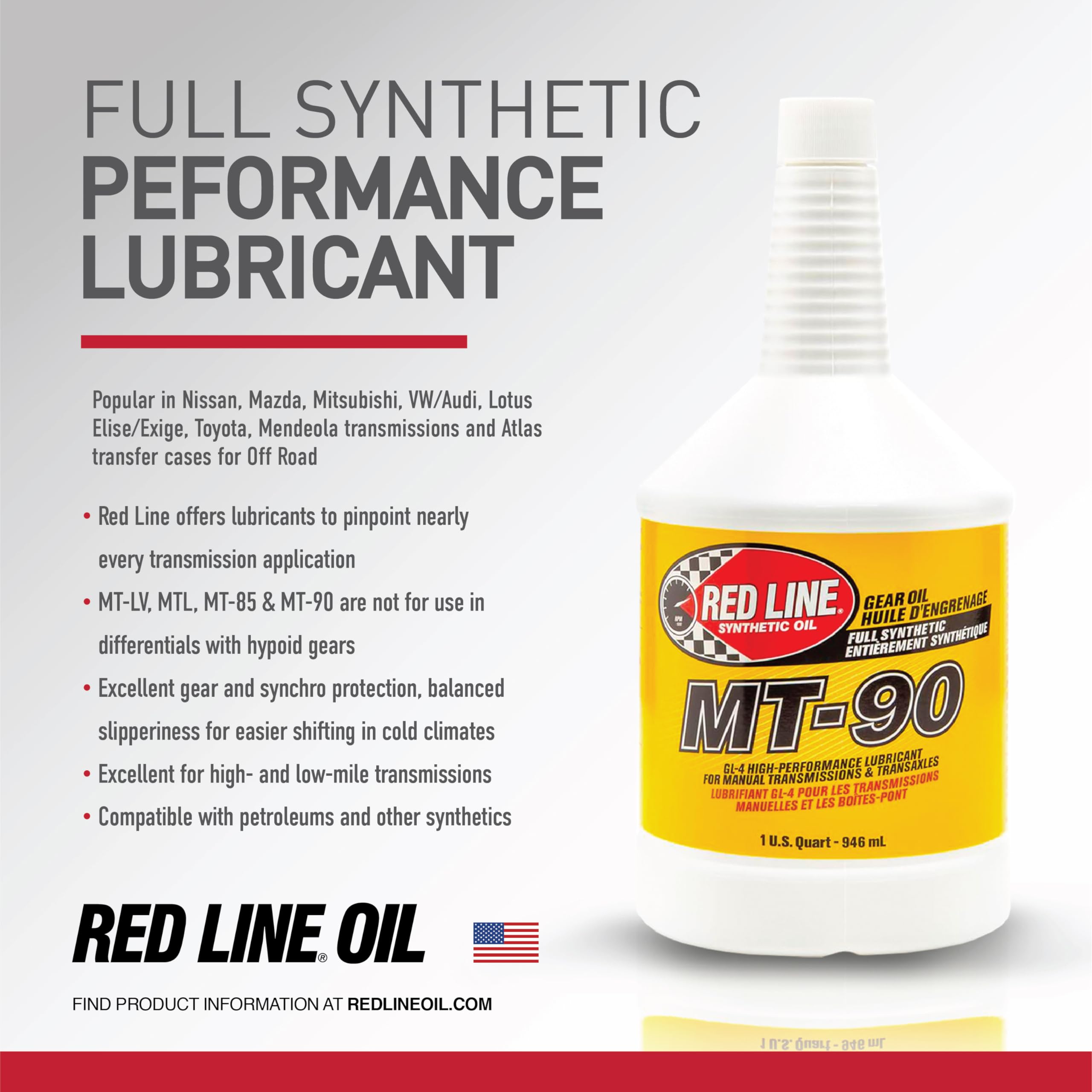 Red Line (50305) MT-90 75W-90 GL-4 Manual Transmission and Transaxle Lubricant (MTL) - 1 Gallon