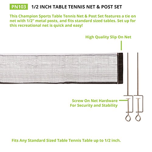 Champion Sports Table Tennis Net & Post Set, 1/2"