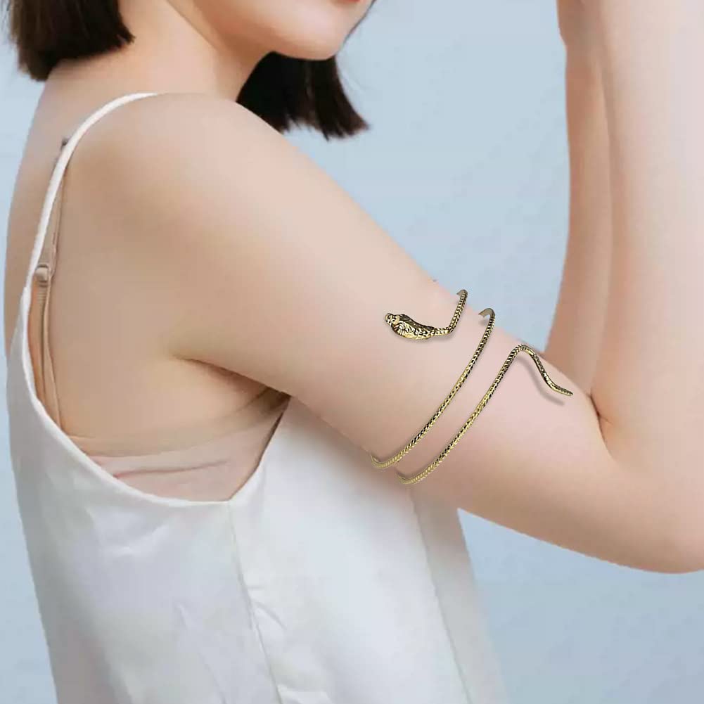 Hithop Gold Snake Bracelet Arm Cuff Jewelry Gold Arm Band Upper Arm Cuff Gold Arm Bands for women Arm Cuff Bangle for Women Gold Wrist Cuff Gold Evening Bracelet, One Size