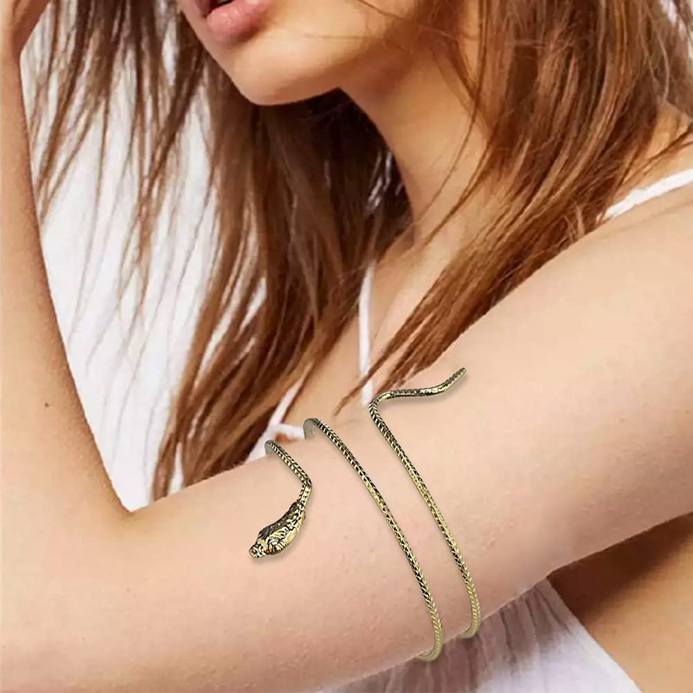 Hithop Gold Snake Bracelet Arm Cuff Jewelry Gold Arm Band Upper Arm Cuff Gold Arm Bands for women Arm Cuff Bangle for Women Gold Wrist Cuff Gold Evening Bracelet, One Size