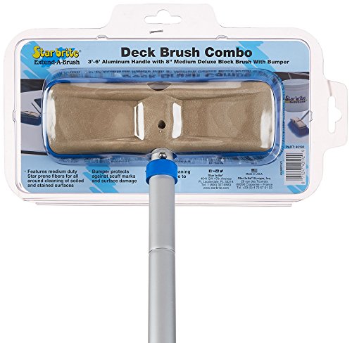 STAR BRITE Deluxe Telescoping Deck Brush Kit - Extendable Aircraft-Grade Aluminum Handle, Medium Multipurpose Bristles, Floats if Dropped, Ergonomic Design, Multi-Surface Cleaning - Blue (040192)