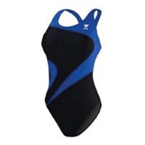 tyr women's standard alliance t-splice maxfit swimsuit, black/blue, 40