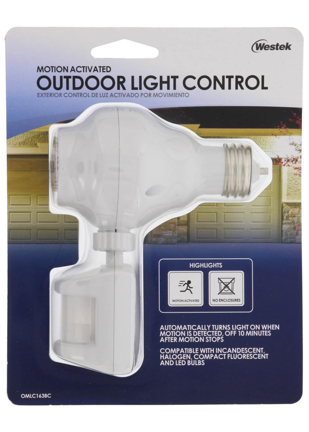 Westek Screw In Motion Sensor Light Socket for Outdoor Lighting - This Motion Sensor Light Socket Adapter Turns On Lights When Movement is Detected, 20ft Distance - (OMLC163BC)