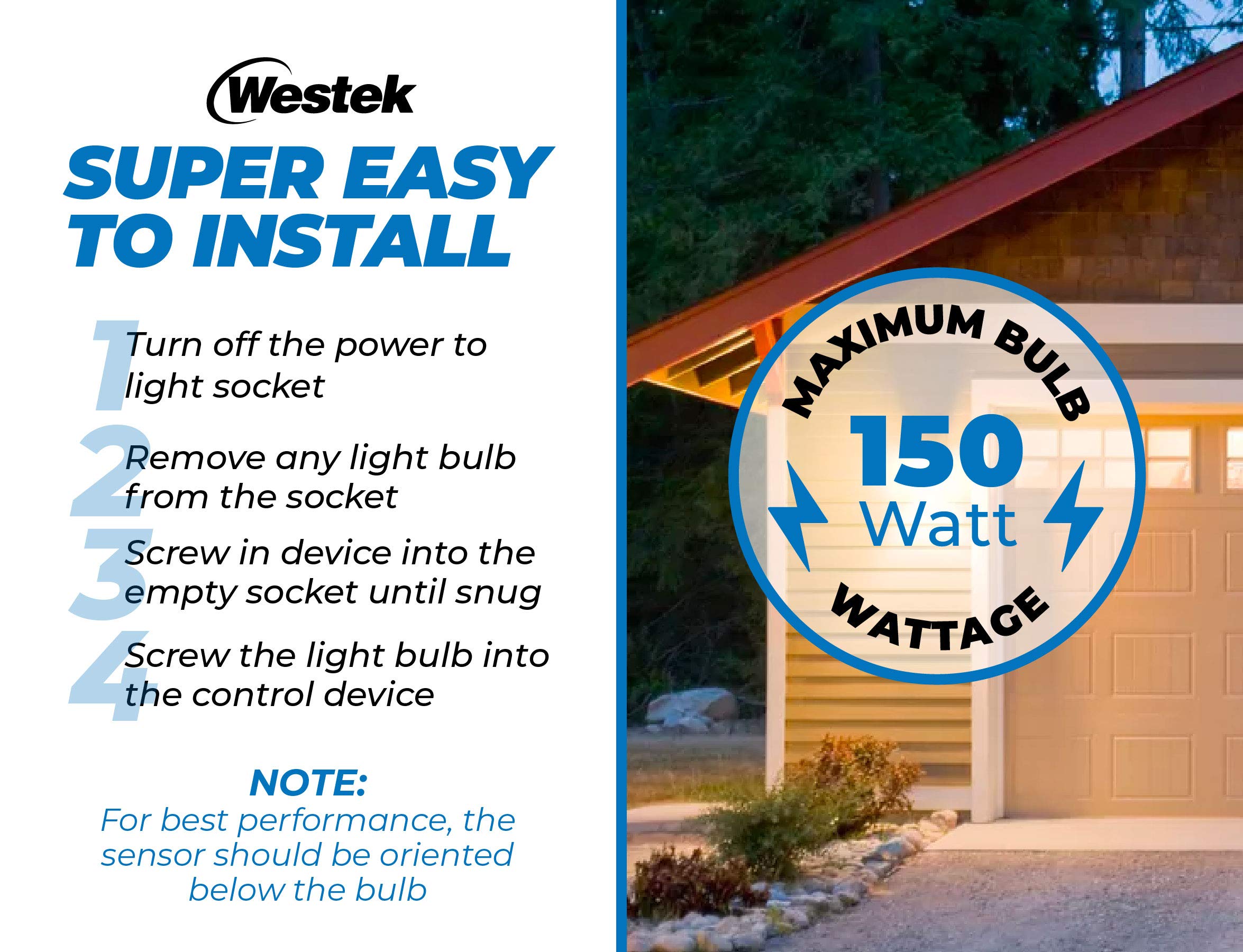 Westek Screw In Motion Sensor Light Socket for Outdoor Lighting - This Motion Sensor Light Socket Adapter Turns On Lights When Movement is Detected, 20ft Distance - (OMLC163BC)