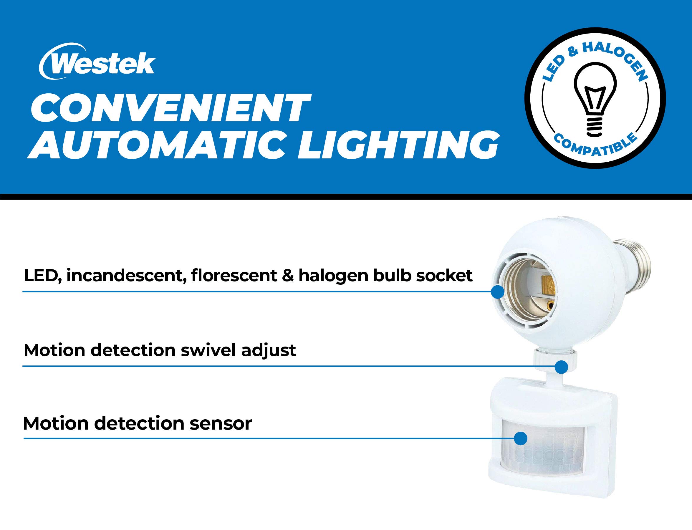 Westek Screw In Motion Sensor Light Socket for Outdoor Lighting - This Motion Sensor Light Socket Adapter Turns On Lights When Movement is Detected, 20ft Distance - (OMLC163BC)