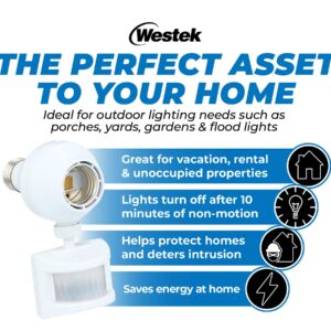 Westek Screw In Motion Sensor Light Socket for Outdoor Lighting - This Motion Sensor Light Socket Adapter Turns On Lights When Movement is Detected, 20ft Distance - (OMLC163BC)