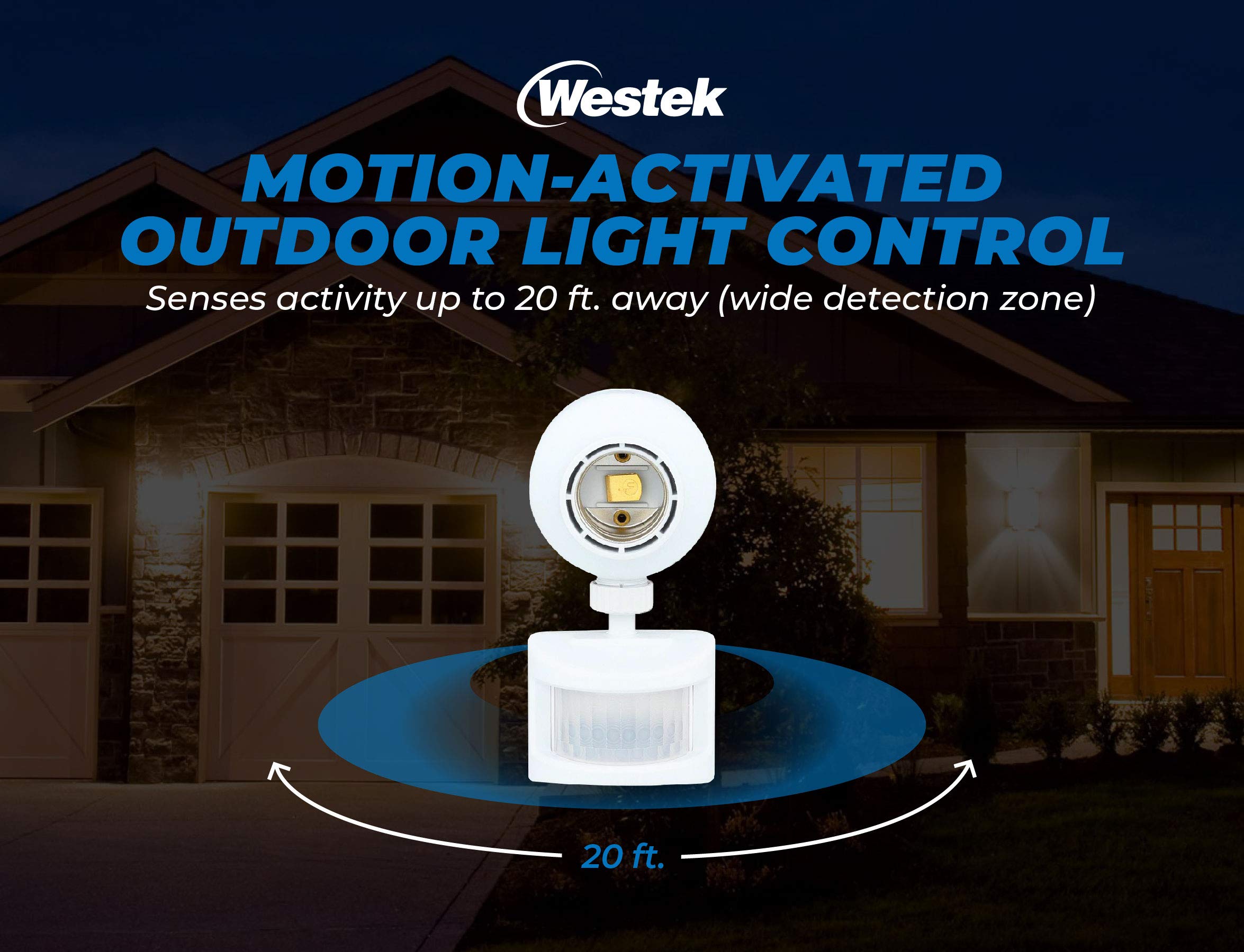 Westek Screw In Motion Sensor Light Socket for Outdoor Lighting - This Motion Sensor Light Socket Adapter Turns On Lights When Movement is Detected, 20ft Distance - (OMLC163BC)