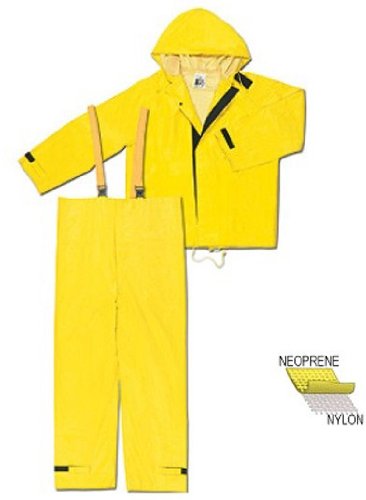 MCR Safety 8402X5 Hydroblast Neoprene/Nylon 2-Piece Rainsuit with Attached Hood, Yellow, 5X-Large