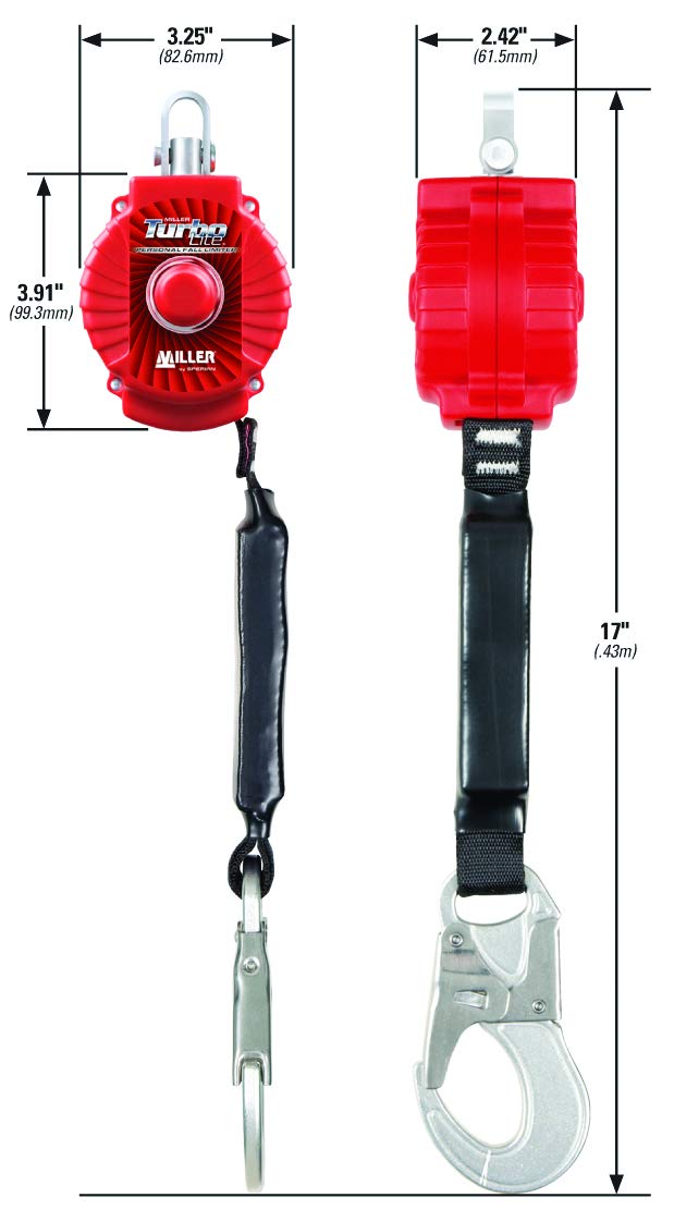 Miller by Honeywell TurboLite 6-Foot Personal Fall Limiter with Lanyard End Steel Locking Snap Hook (MFL-3-Z7/6FT), Red