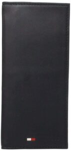 tommy hilfiger leather secretary wallet - slim long multipurpose versatile vertical bifold checkbook cover, black