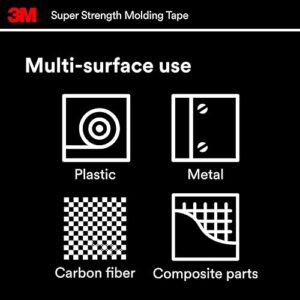 3M Super-Strength Molding Tape, 1/2 in x 15 ft, High Strength Double-Sided Adhesive, Permanently Attaches Side Moldings, Trim and Emblems to Interior and Exterior of Vehicles (03614)