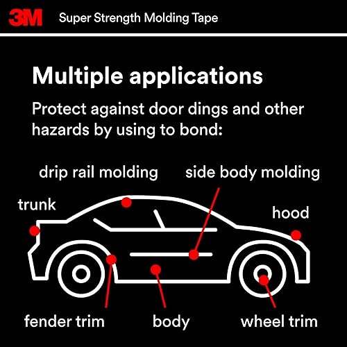 3M Super-Strength Molding Tape, 1/2 in x 15 ft, High Strength Double-Sided Adhesive, Permanently Attaches Side Moldings, Trim and Emblems to Interior and Exterior of Vehicles (03614)