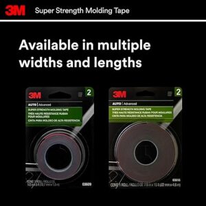 3M Super-Strength Molding Tape, 1/2 in x 15 ft, High Strength Double-Sided Adhesive, Permanently Attaches Side Moldings, Trim and Emblems to Interior and Exterior of Vehicles (03614)