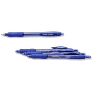 Paper Mate Profile Retractable Ballpoint Pen, Bold Point, Translucent Barrel, Blue Ink, 4 Count