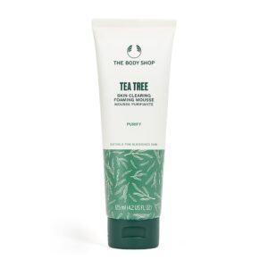 the body shop tea tree skin clearing foaming cleanser – purifying face wash for oily, blemished skin – vegan – 4.2 fl oz - packaging may vary