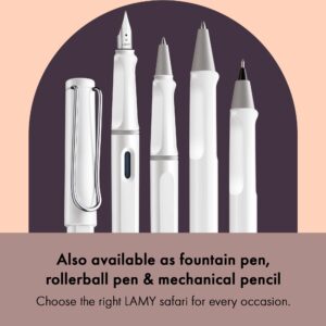 Lamy safari white - Ballpoint Pen with ergonomic grip & line width M - for pleasant long writing - made of robust ASA plastic – including large capacity refill M 16 in blue