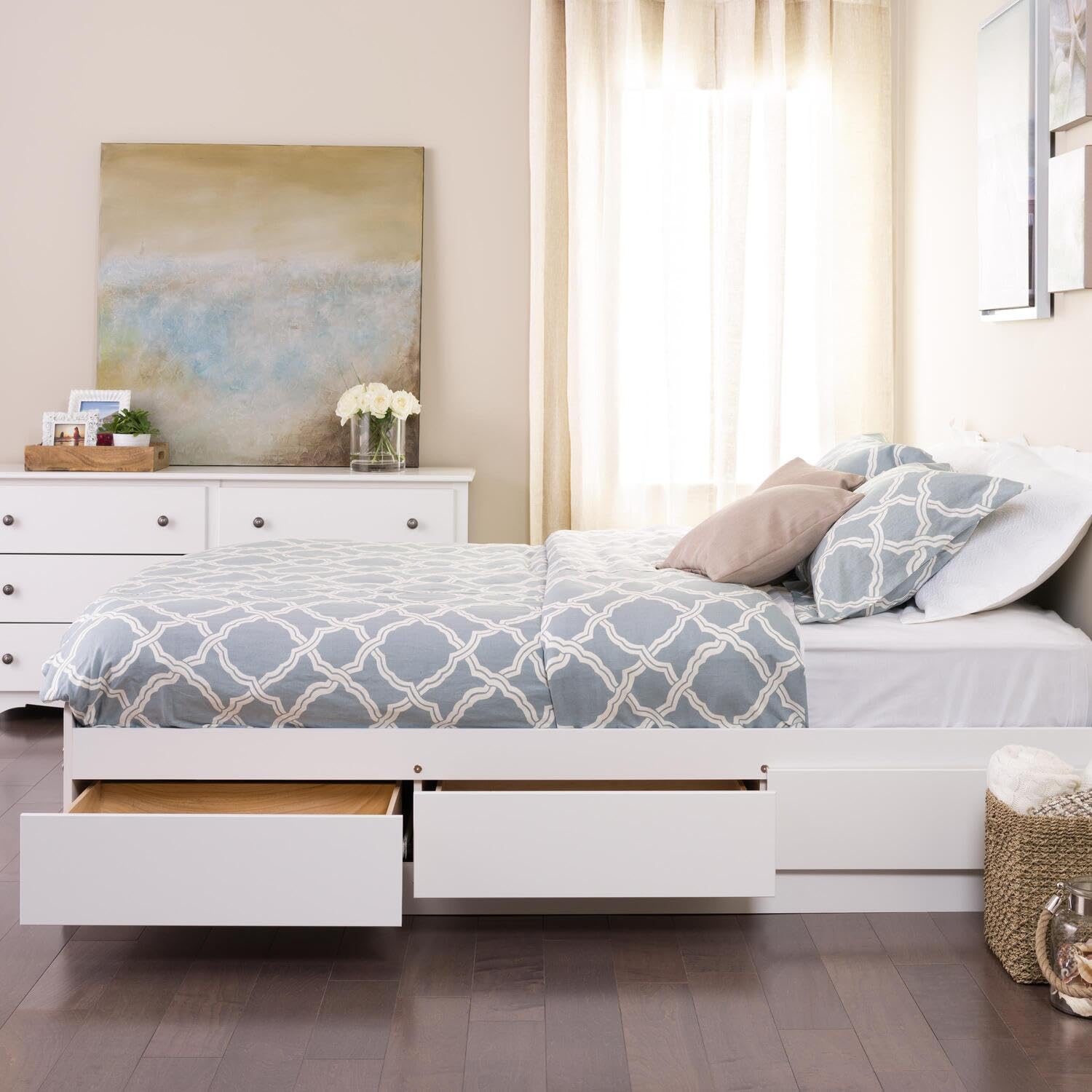 Prepac Queen Sonoma 6 Drawers, White Platform Storage Bed