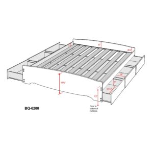 Prepac Queen Sonoma 6 Drawers, White Platform Storage Bed