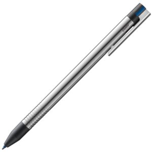 lamy logo 3-colours - multicoloured ballpoint pen (black, blue, red) with a sight dial mechanism in an elegant stainless steel case - incl ballpoint refills m 21 in black, blue & red