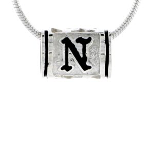 sterling silver hawaiian charm bead initial n charm bracelet compatible, 1/2 inch wide