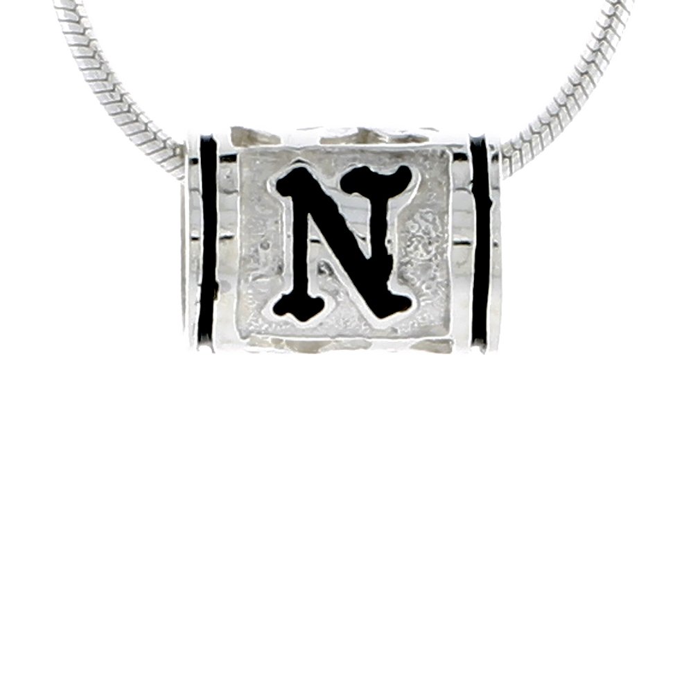 Sterling Silver Hawaiian Charm Bead Initial N Charm Bracelet Compatible, 1/2 inch wide