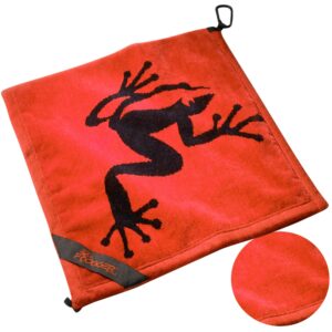 frogger amphibian golf towel with dry and wet technology, red - golf bag accessory for men and women with carabiner clip