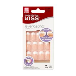 kiss everlasting, press-on nails, nail glue included, infinite', french, medium size, squoval shape, includes 28 nails, 2g glue, 1 manicure stick, 1 mini file