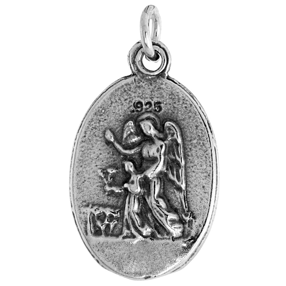 Sterling Silver St Raymond Nonnatus Medal Pendant Oxidized finish Oval 7/8 inch