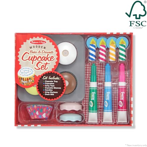 Melissa & Doug Bake and Decorate Wooden Cupcake Play Food Set - FSC Certified