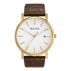 bulova men's classic 3-hand calendar date quartz leather strap watch, buckle, 37mm style:97b100