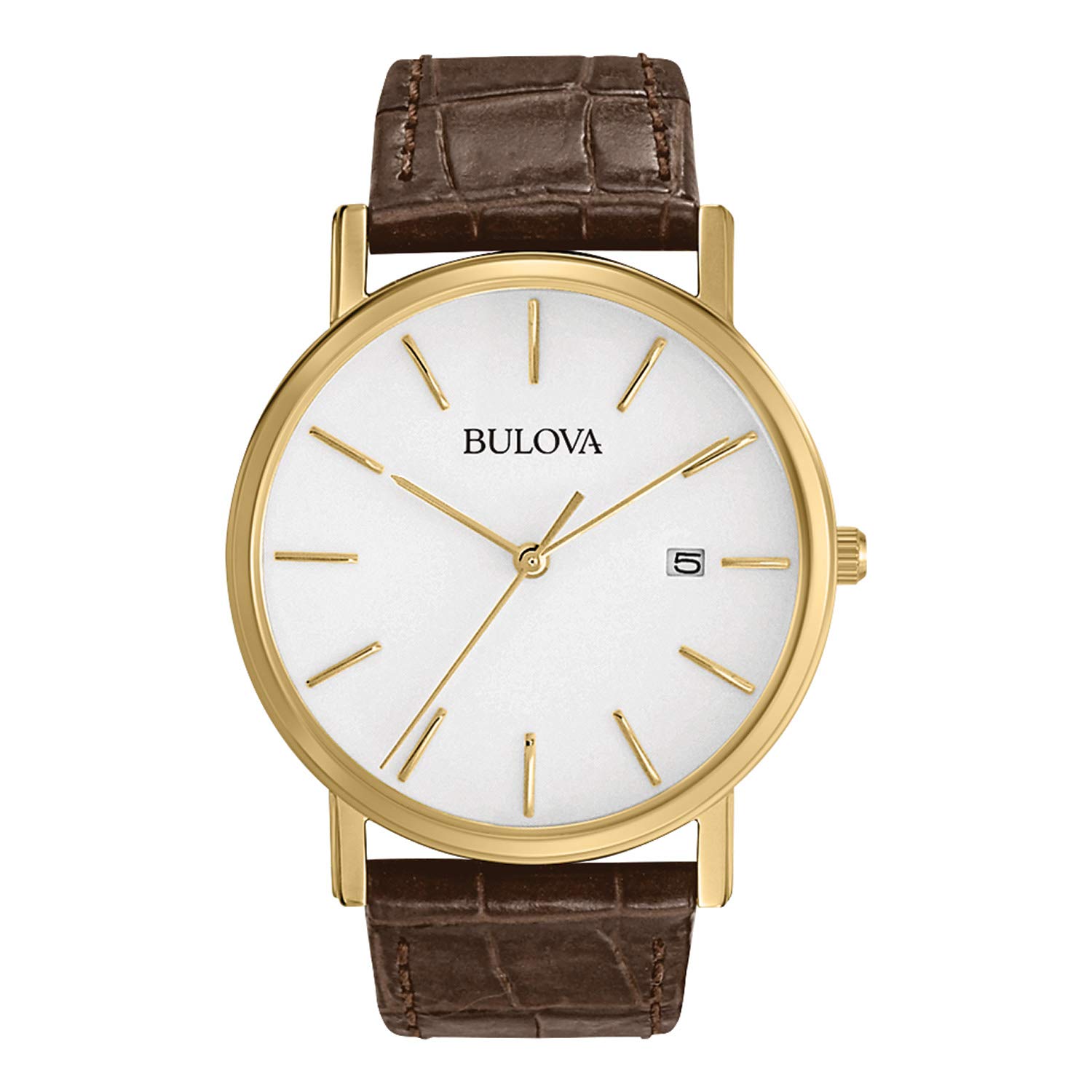 Bulova Men's Classic 3-Hand Calendar Date Quartz Leather Strap Watch, Buckle, 37mm Style:97B100