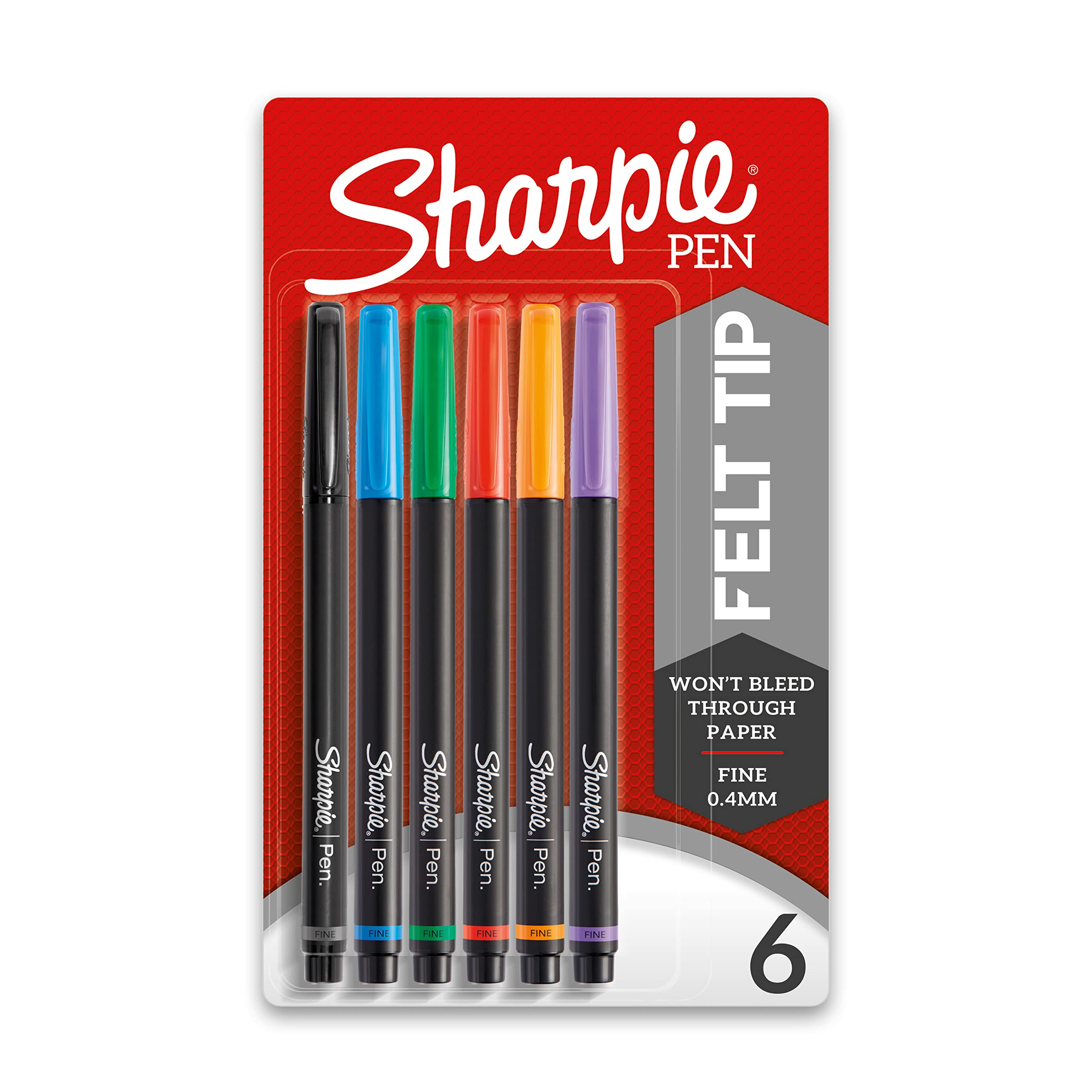 SHARPIE 1976527 Pen, Fine Point, Assorted Colors, 6-Count