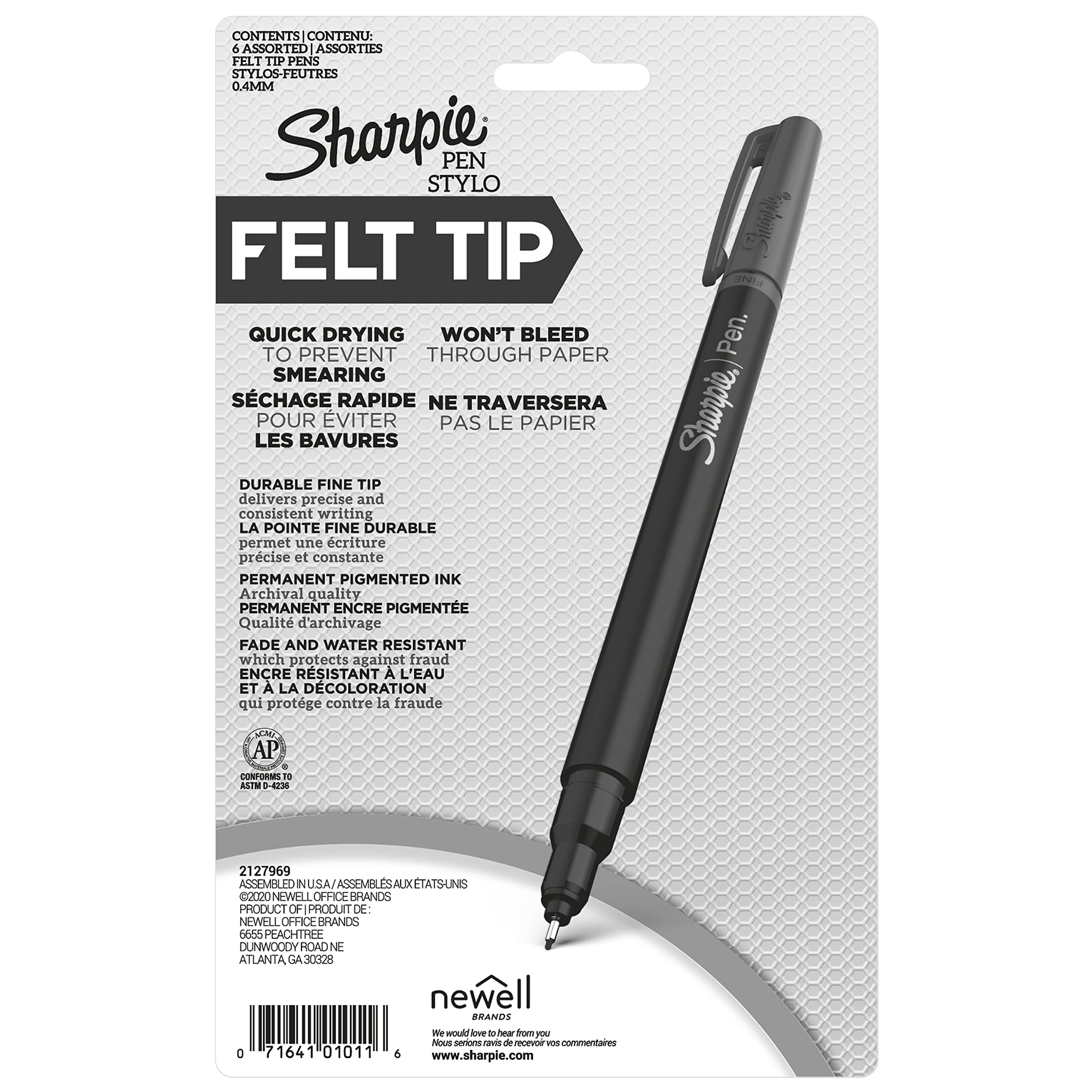 SHARPIE 1976527 Pen, Fine Point, Assorted Colors, 6-Count