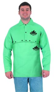 mcr safety 39100xl flame resistant cotton fabric welding cape sleeve with open back, green, x-large